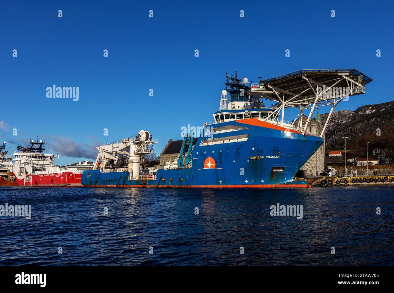 A DP2 multi purpose ROV and light construction vessel Horizon Enabler at Festningskaien, Bergen ...