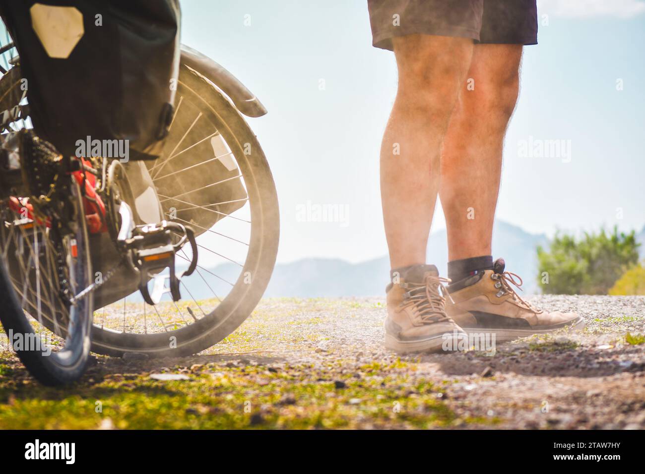 Extreme cycling atmospheric cyclist view by touring bicycle walk in ...