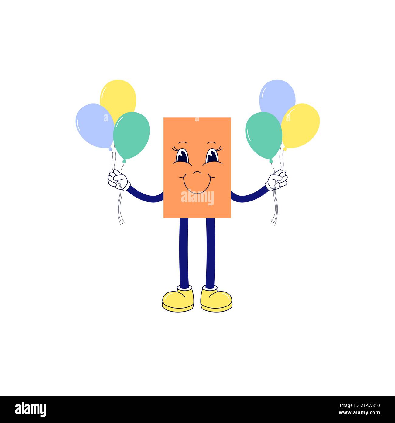 Simple style cartoon rectangle with a bunch of balloons on white ...