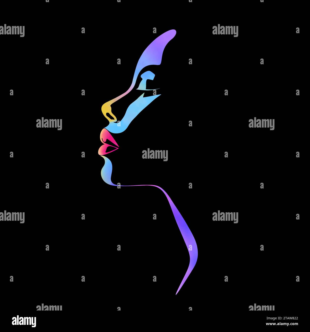 Profile of a young woman in modern minimalist style on black background ...