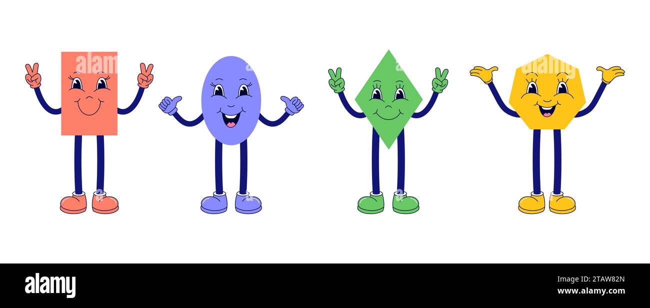 Geometric shapes in a funny cartoon style. Simple and cute. Square ...