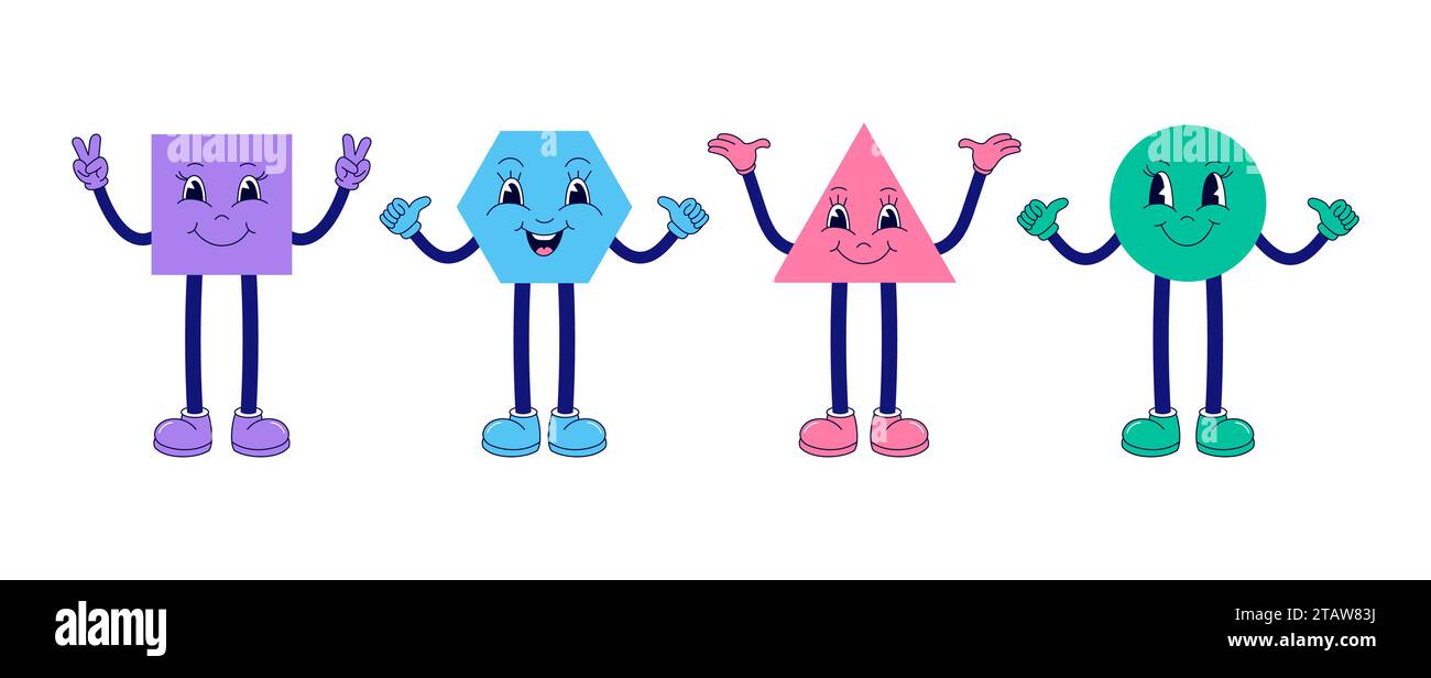 Geometric shapes in a funny cartoon style. Simple and cute. Square ...