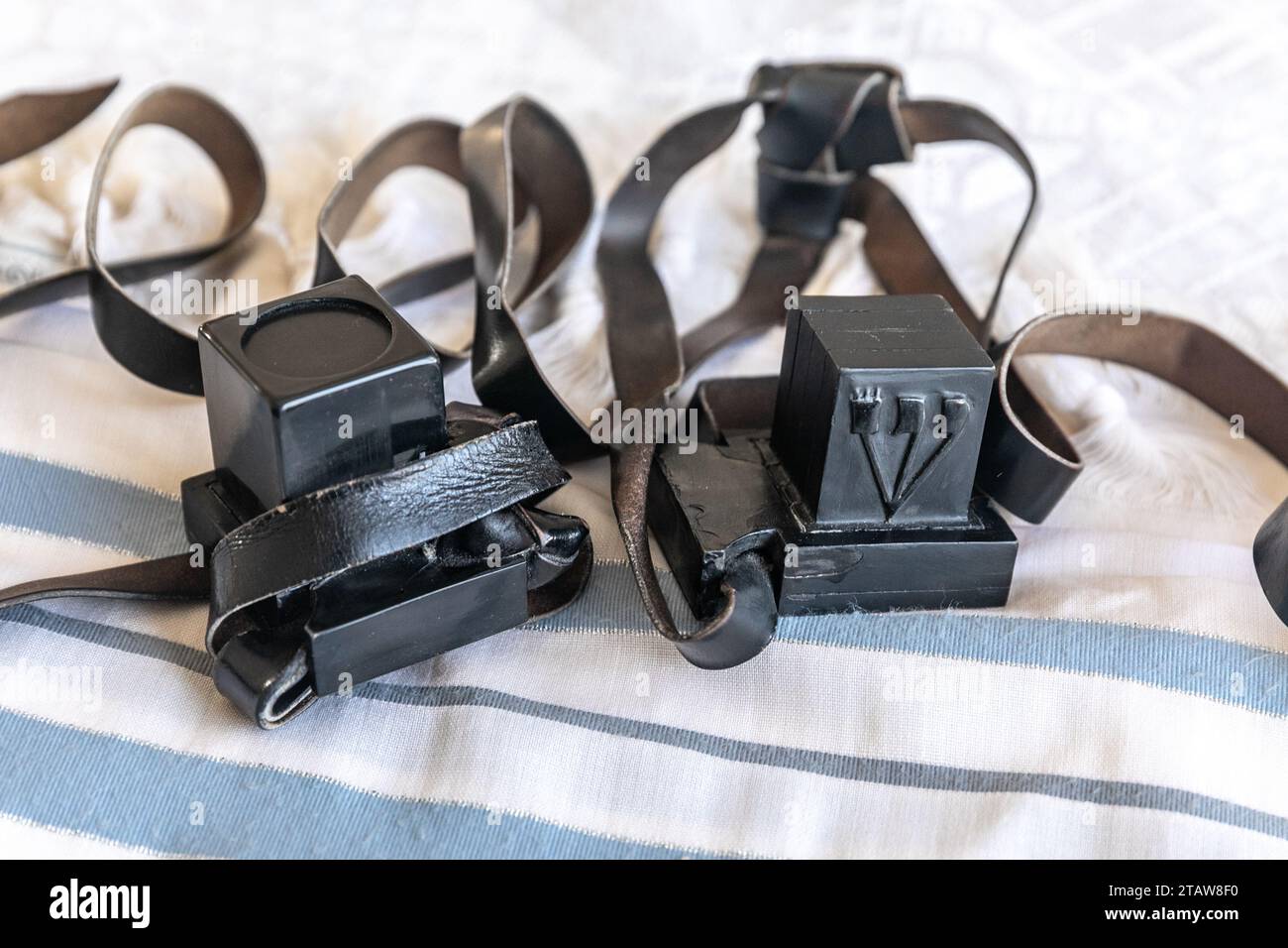 Pair of Tefillin and Tallit A symbol of the Jewish people Stock Photo ...