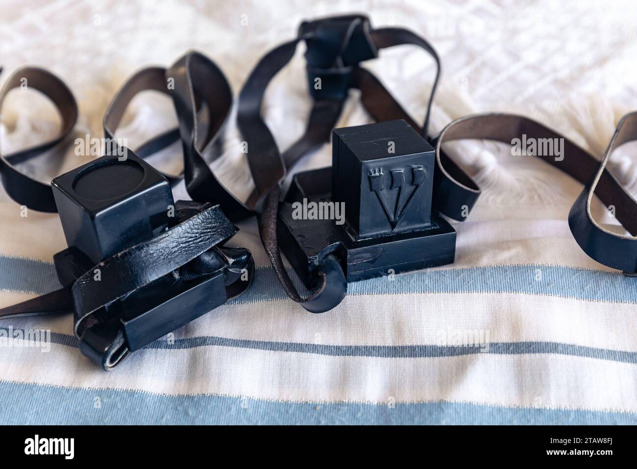 Pair of Tefillin and Tallit A symbol of the Jewish people Stock Photo ...