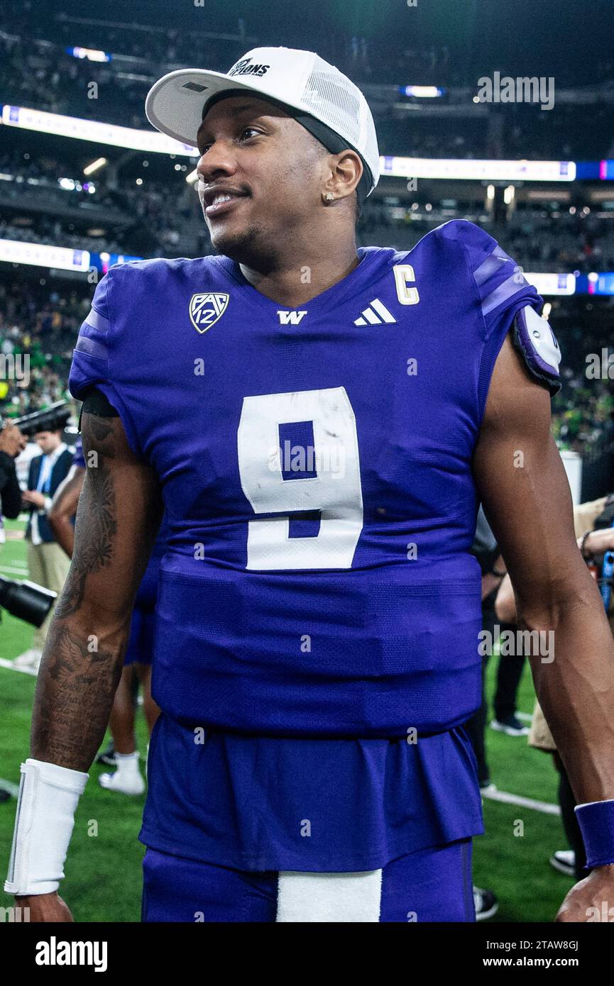Allegiant Stadium. 01st Dec, 2023. NV U.S.A. Washington quarterback Michael Penix Jr. (9)walks ...