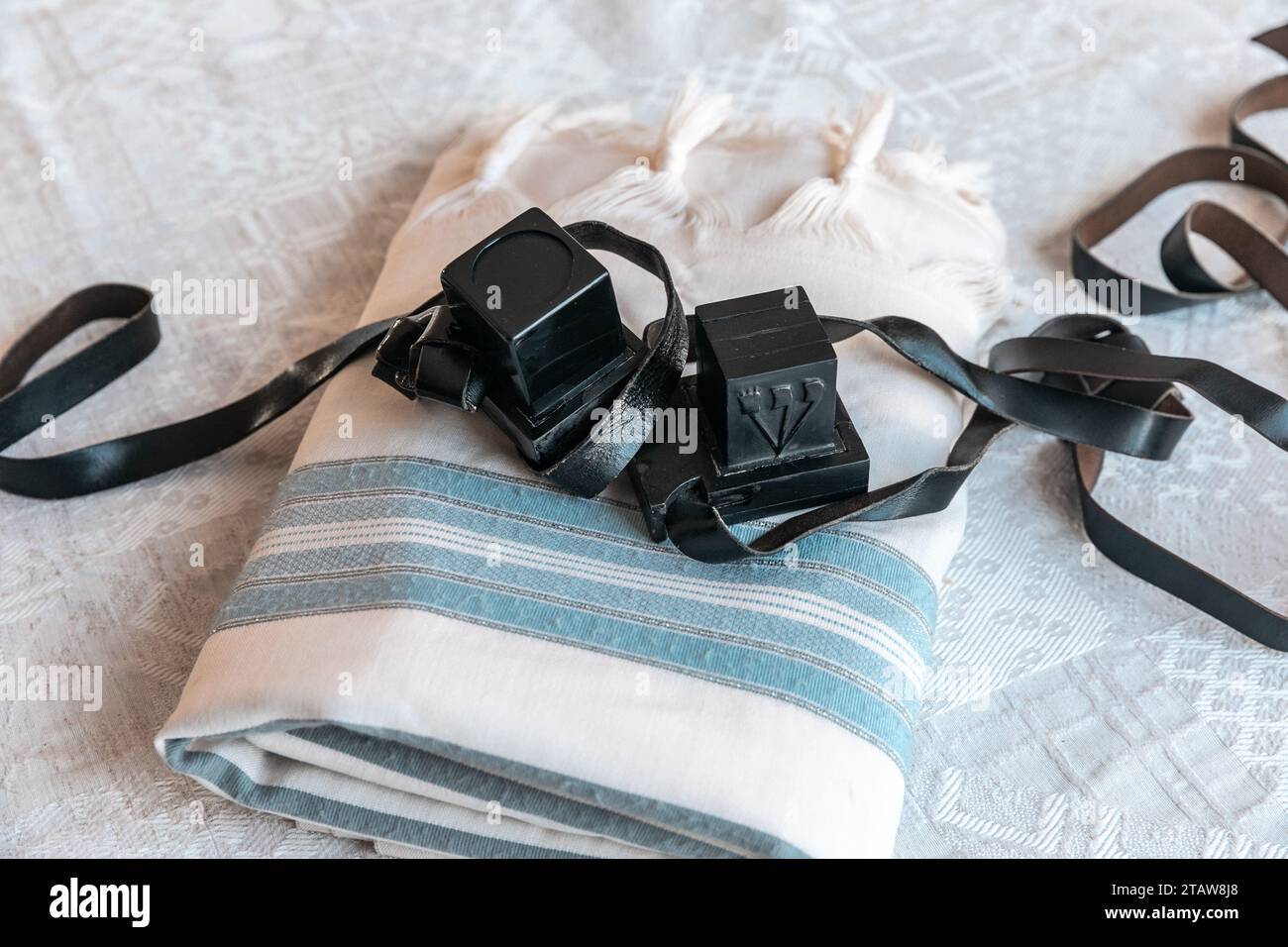 Pair of Tefillin and Tallit A symbol of the Jewish people Stock Photo ...