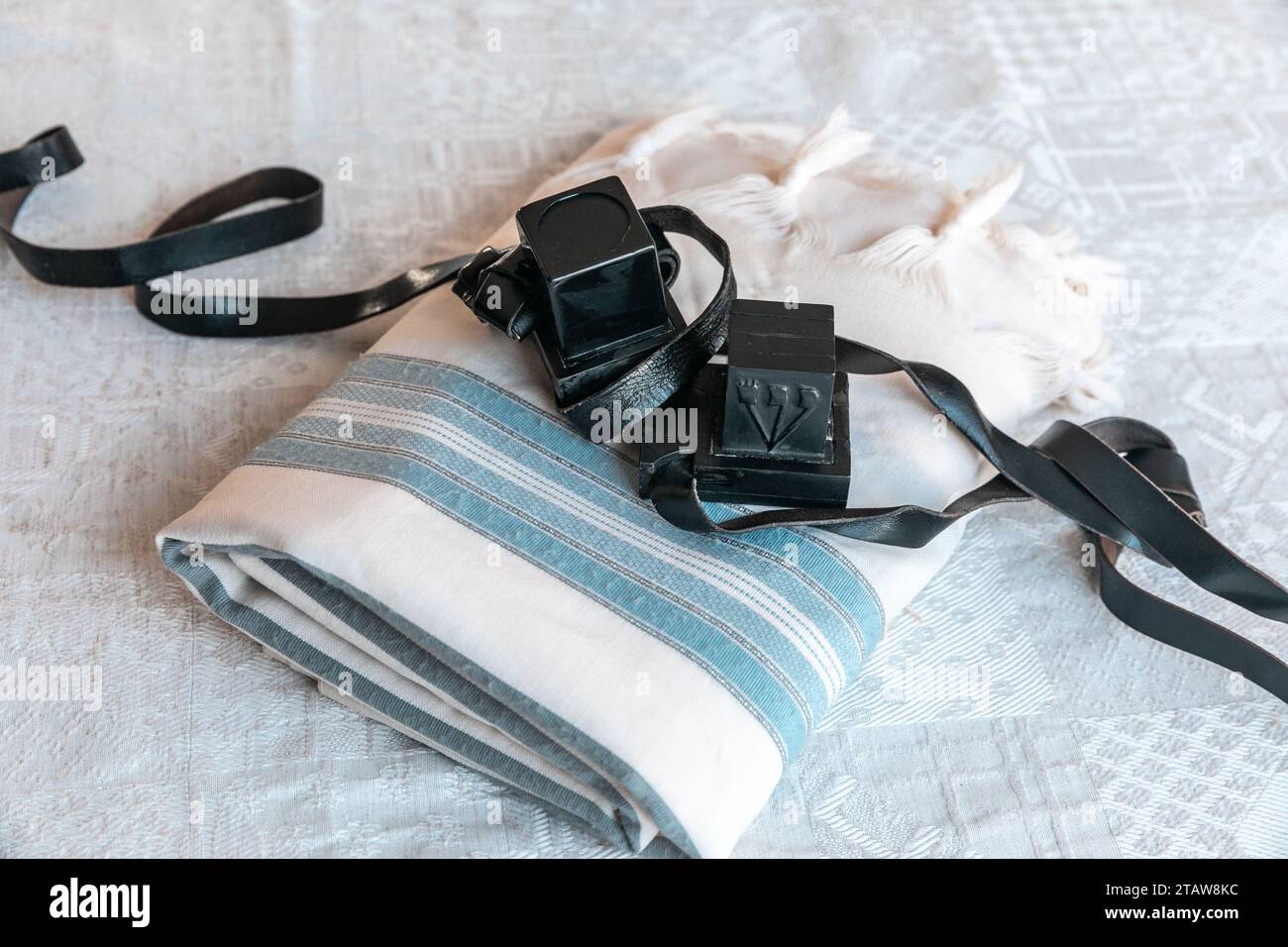Pair of Tefillin and Tallit A symbol of the Jewish people Stock Photo ...