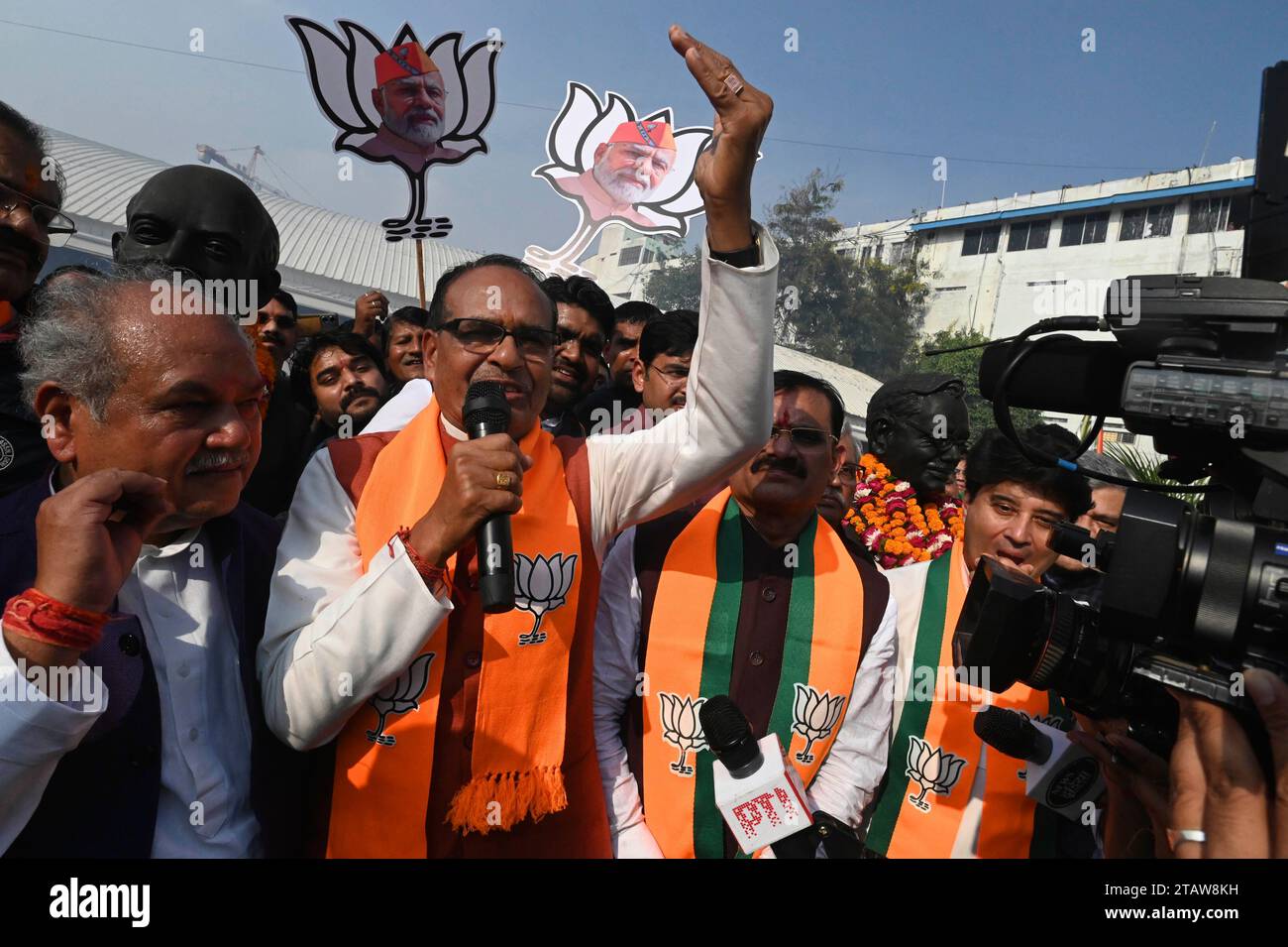 Chief Minister Shivraj Singh Chouhan speaks before media following Bharatiya Janata Party's lead ...