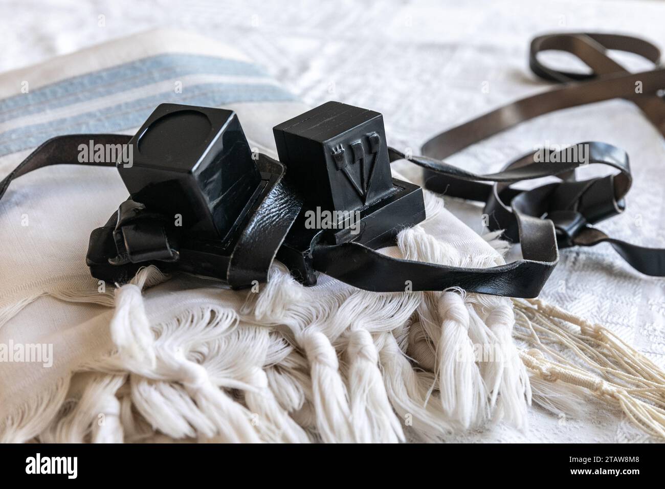 Pair of Tefillin and Tallit A symbol of the Jewish people Stock Photo ...