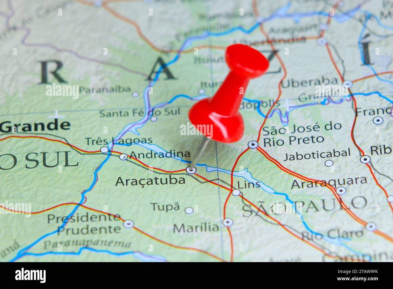 Aracatuba, Brazil pin on map Stock Photo - Alamy