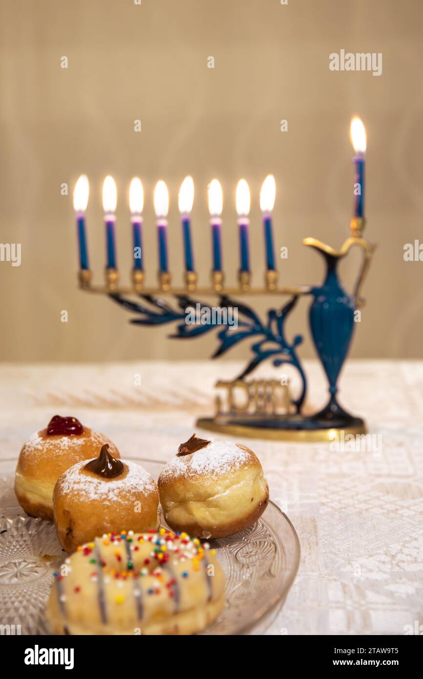 Chanukah menorah with candles hi-res stock photography and images - Alamy