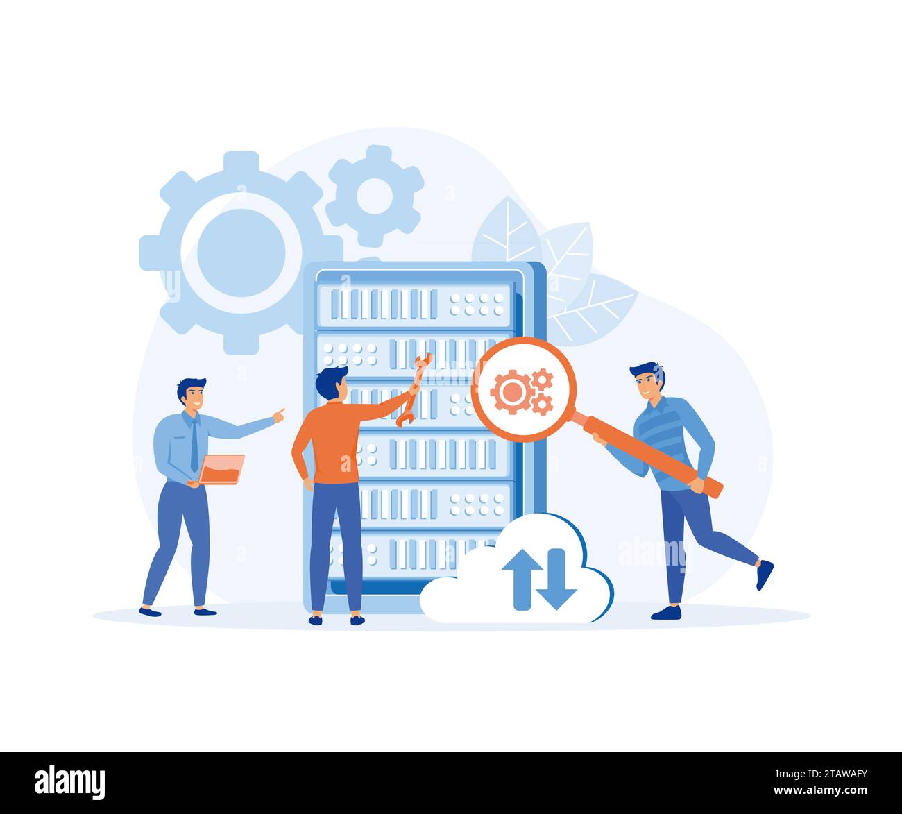 a team doing maintenance and repairs on a server device. server admin ...