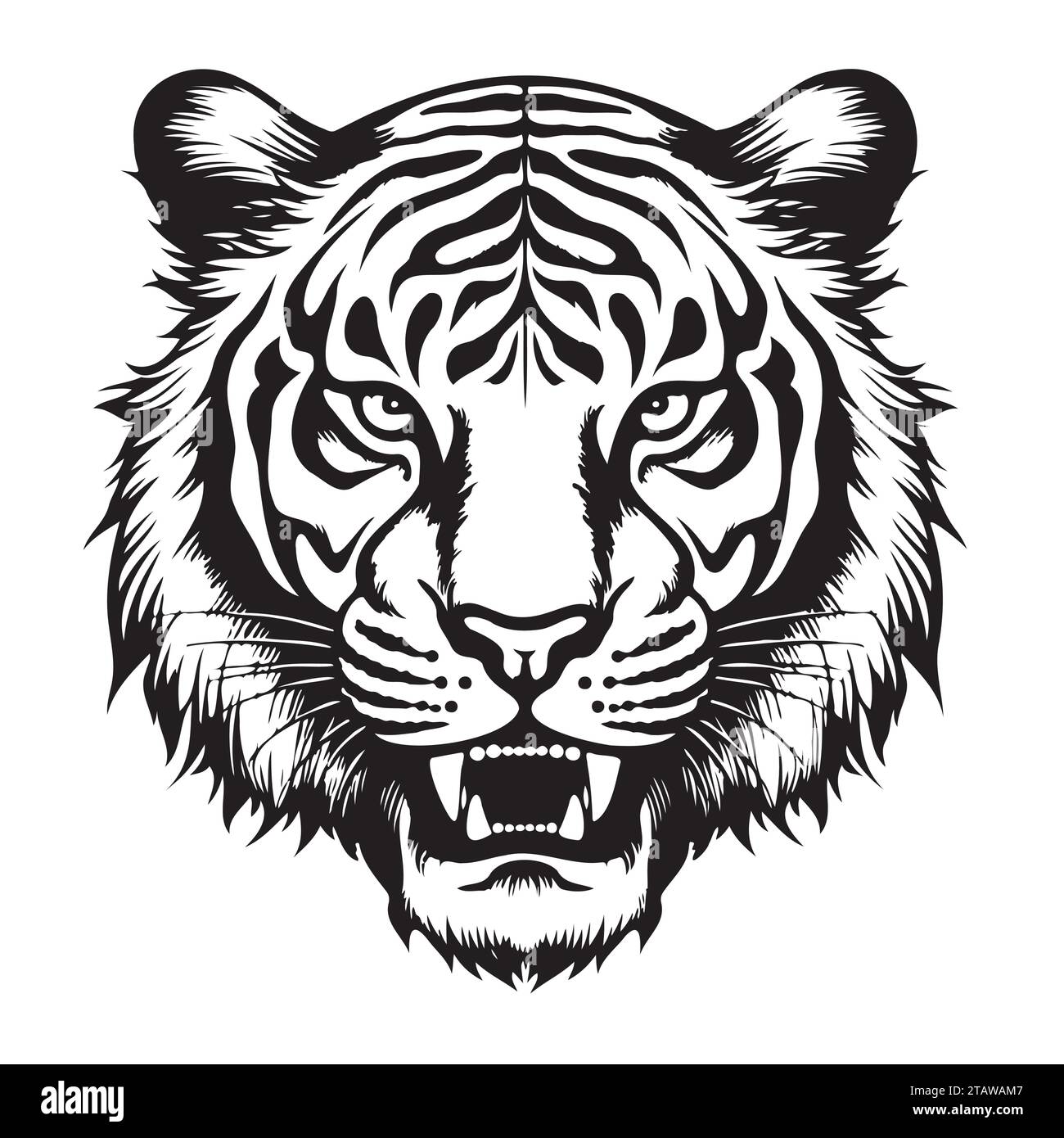 Tiger head growling sketch hand drawn in doodle style Vector ...
