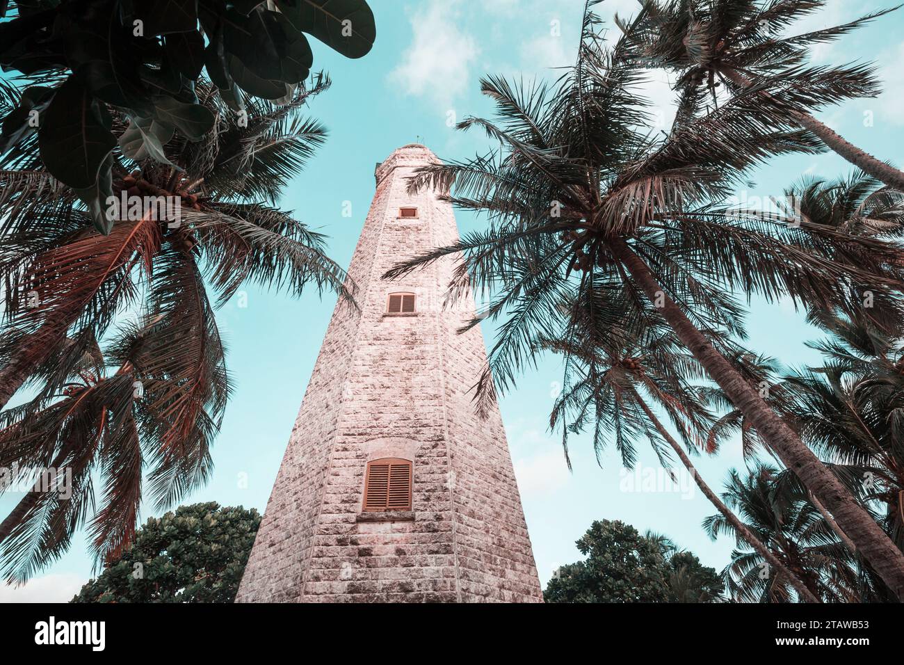 View of lighthouse Dondra and lights at sunset Matara, Sri Lanka Stock ...