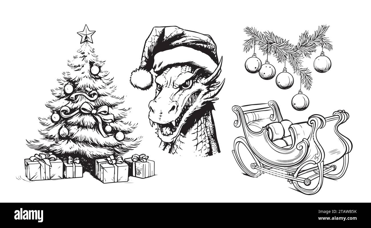 Christmas hand drawn decorations, vector elements. Traditional ...