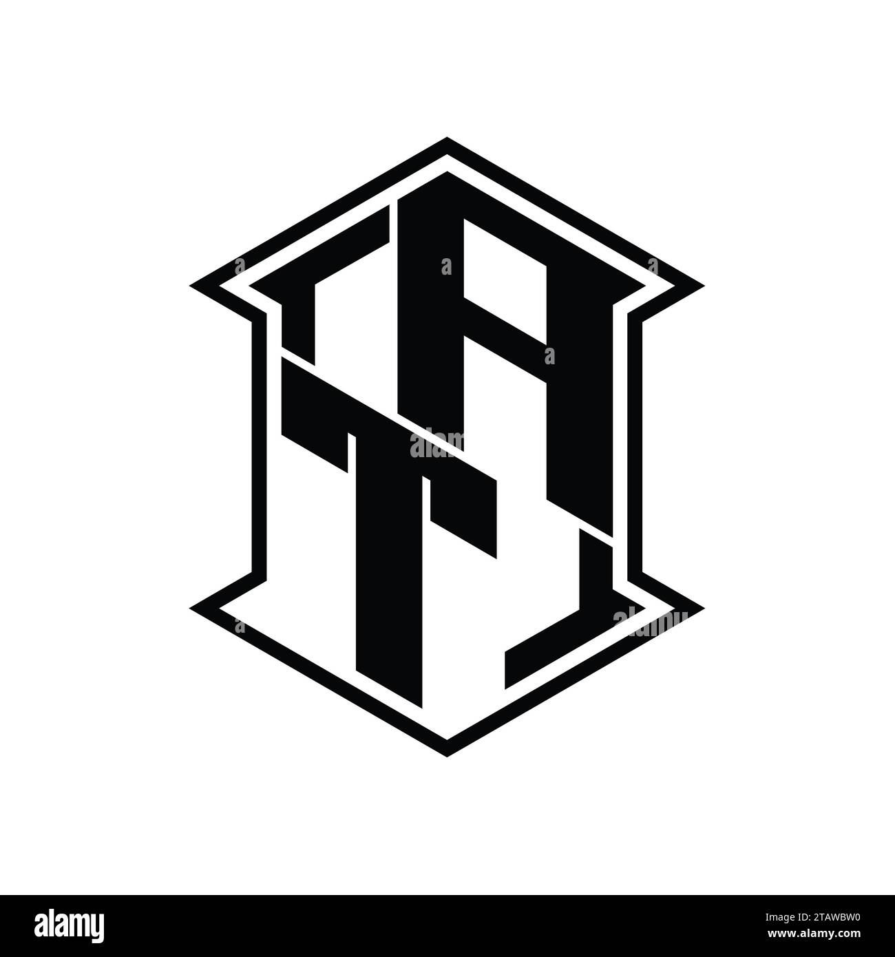 AT Letter Logo monogram hexagon shield shape up and down with sharp corner isolated style design ...