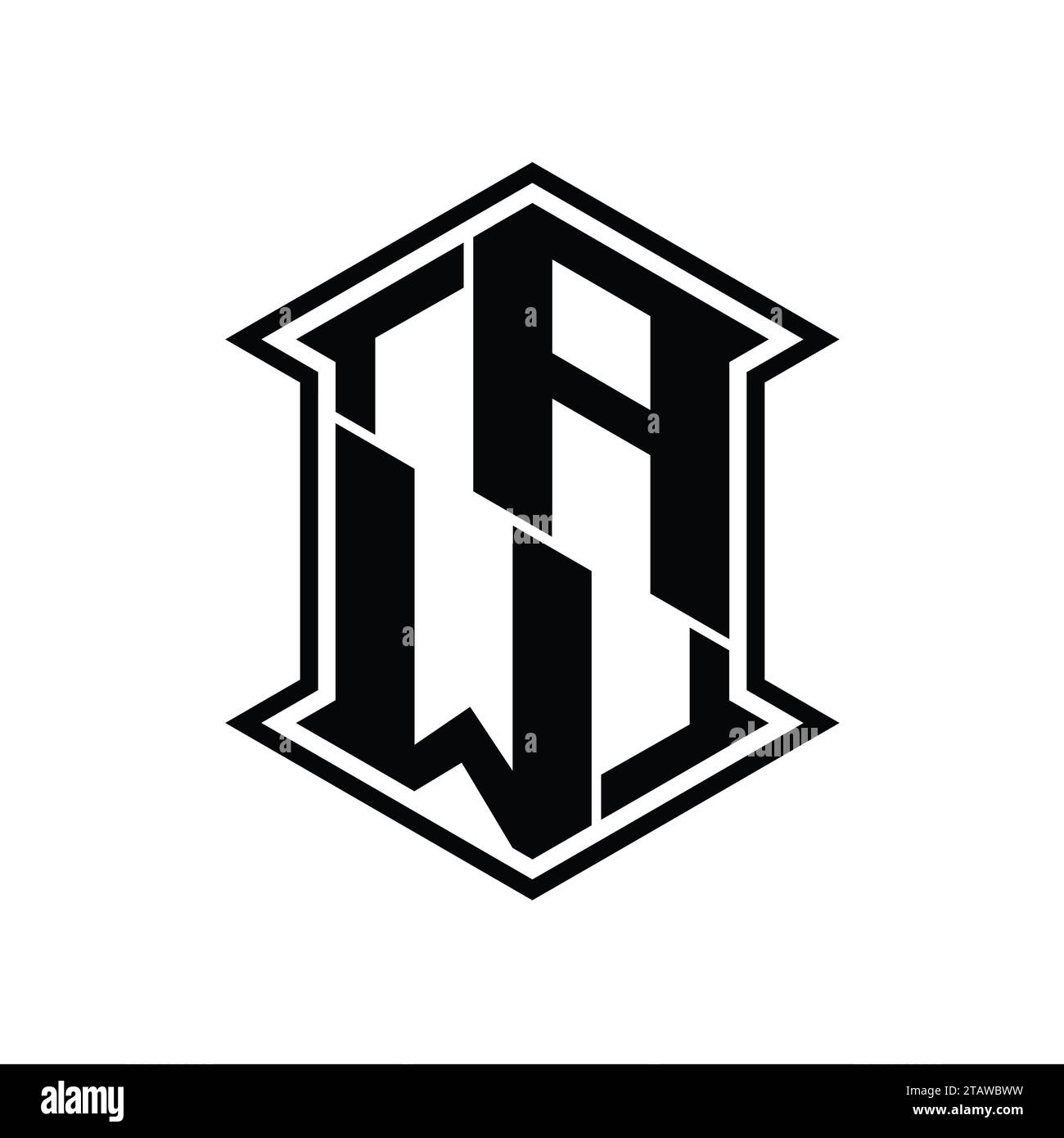 AW Letter Logo monogram hexagon shield shape up and down with sharp corner isolated style design ...