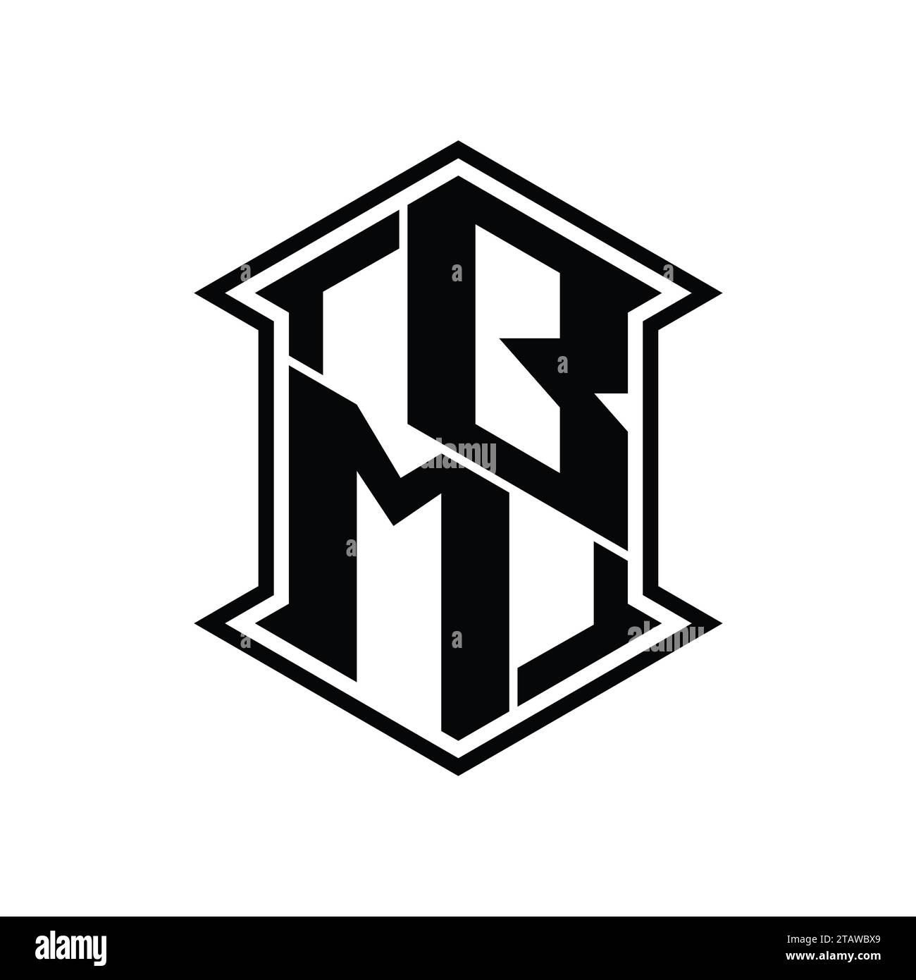 BM Letter Logo monogram hexagon shield shape up and down with sharp ...