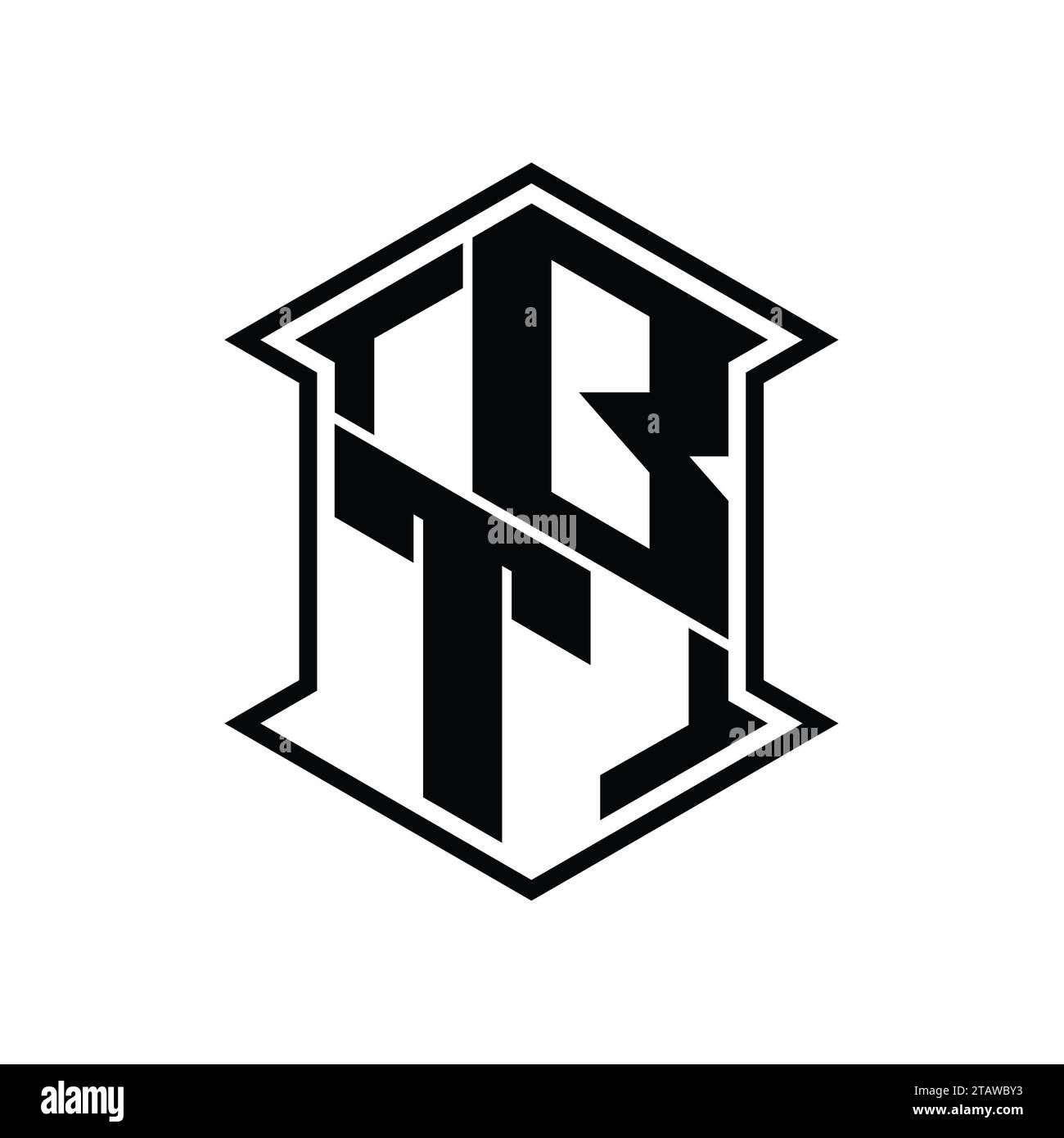 BT Letter Logo monogram hexagon shield shape up and down with sharp ...