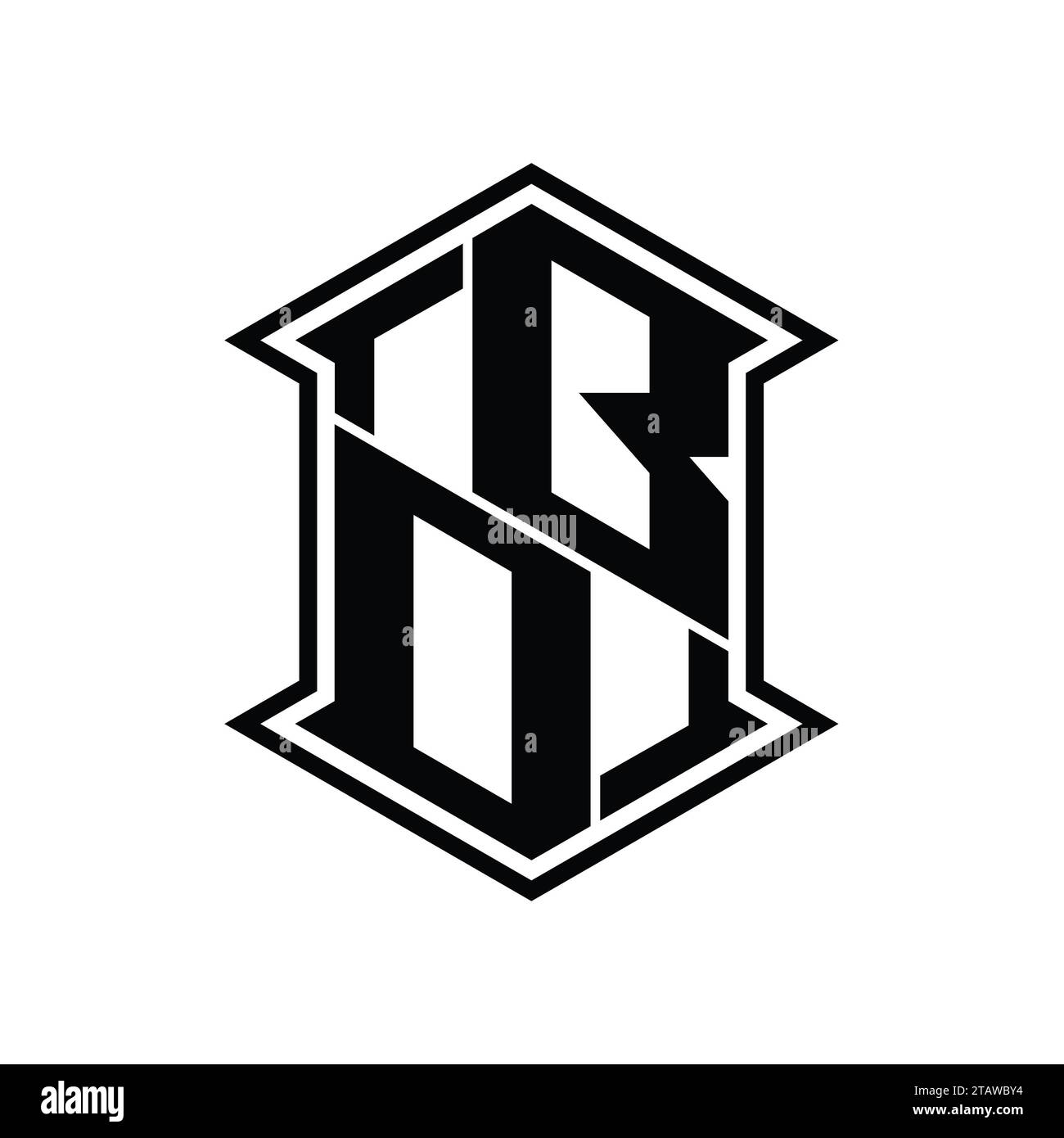 BO Letter Logo monogram hexagon shield shape up and down with sharp ...