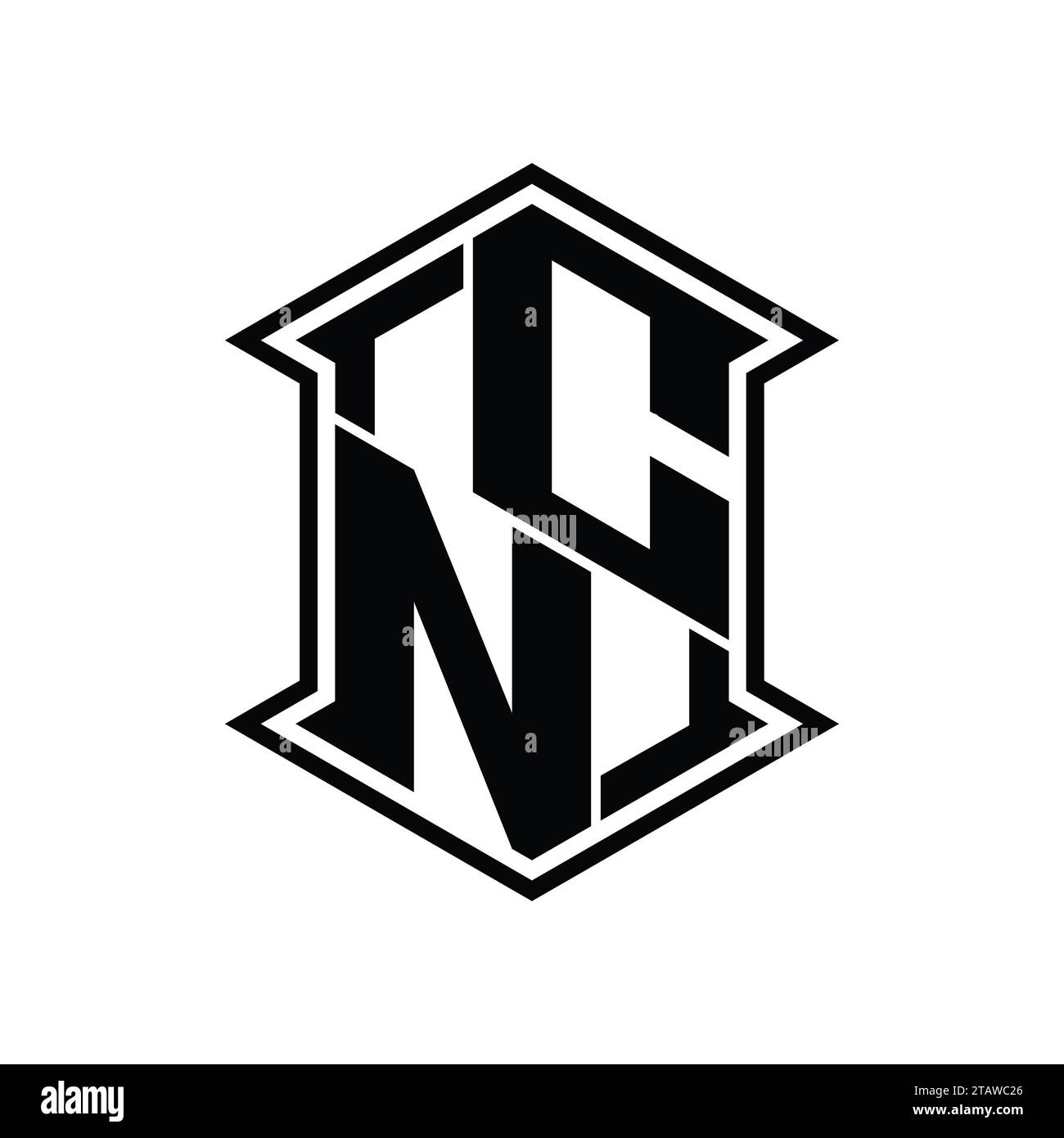 CN Letter Logo monogram hexagon shield shape up and down with sharp corner isolated style design ...