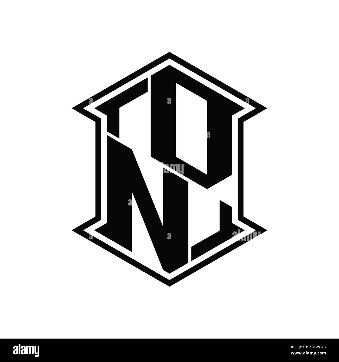 DN Letter Logo monogram hexagon shield shape up and down with sharp ...