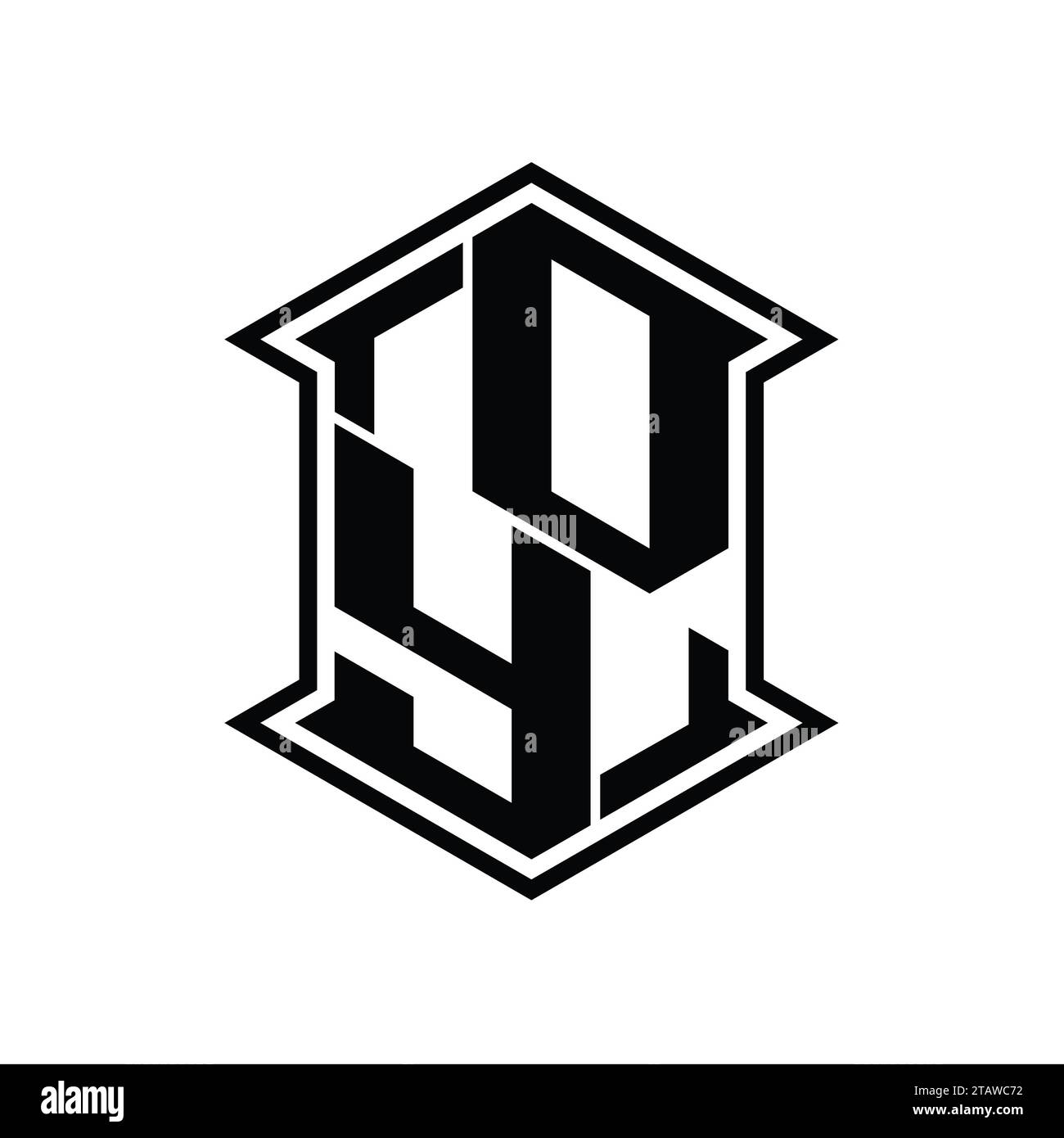 DY Letter Logo monogram hexagon shield shape up and down with sharp corner isolated style design ...