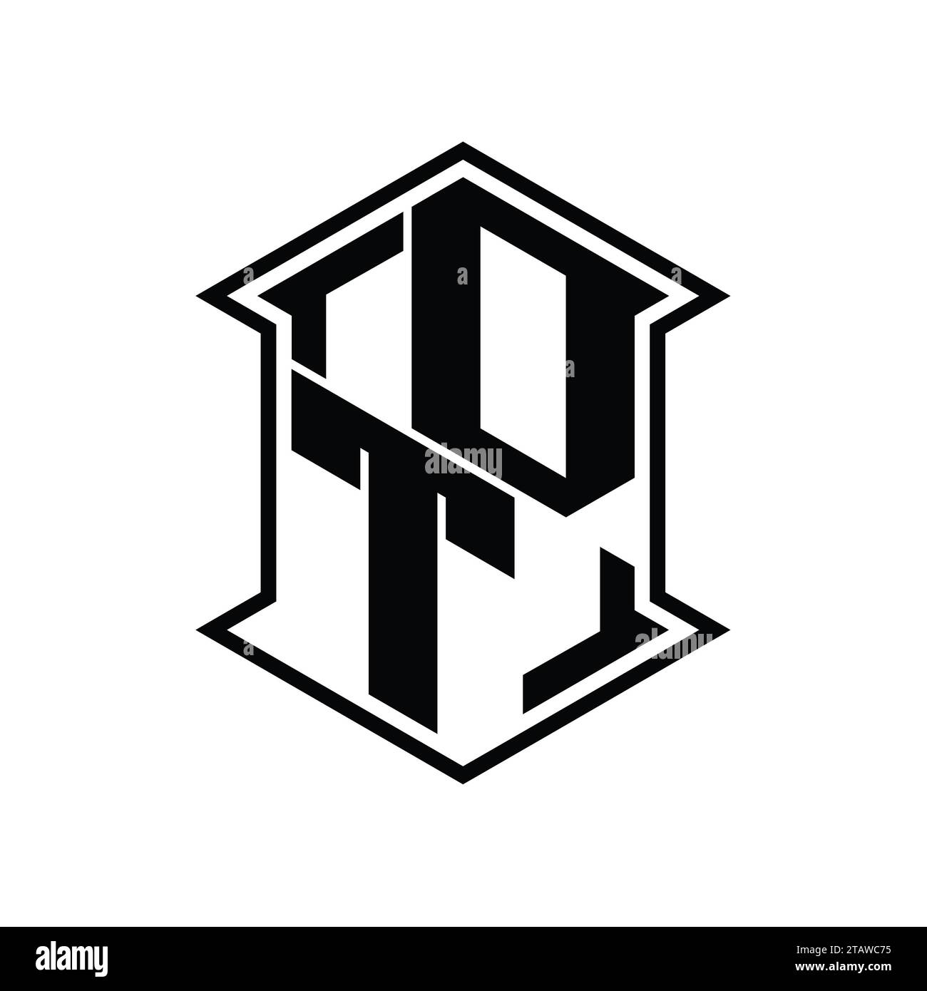 DT Letter Logo monogram hexagon shield shape up and down with sharp corner isolated style design ...