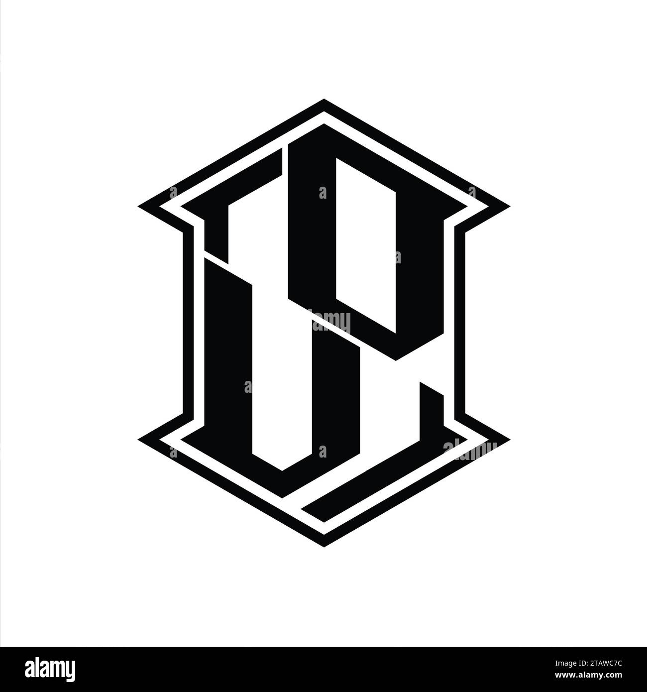 DV Letter Logo monogram hexagon shield shape up and down with sharp ...