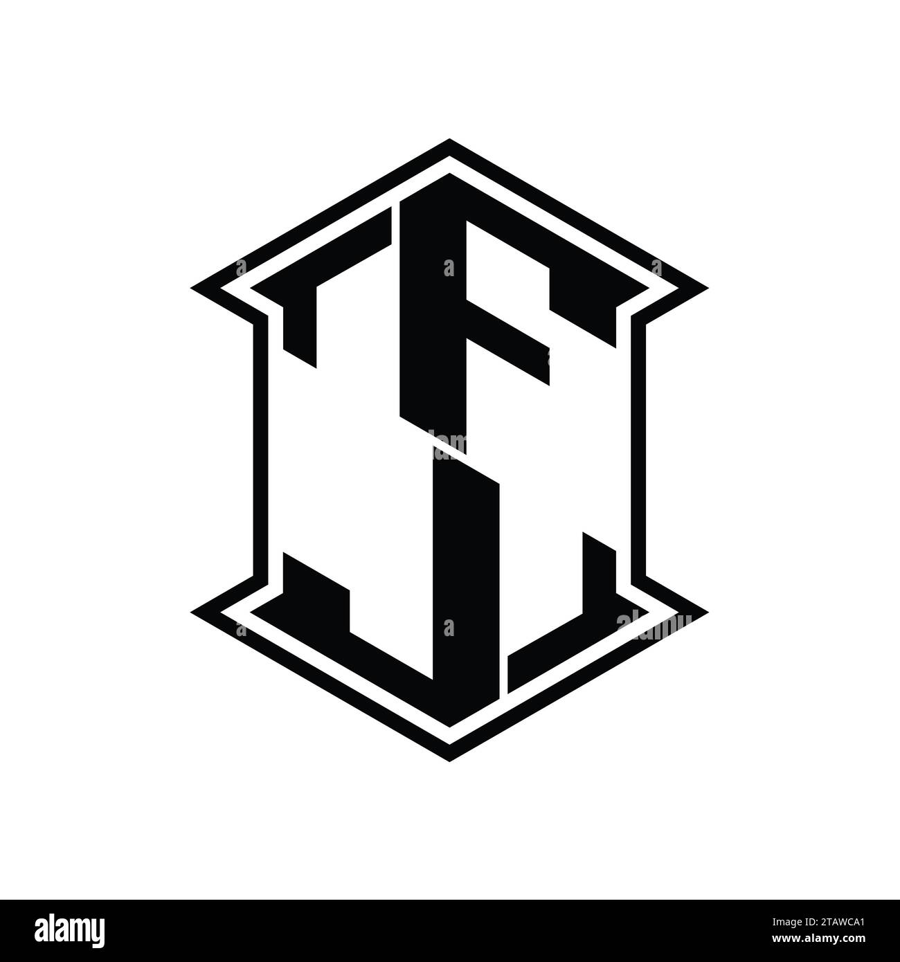 FJ Letter Logo monogram hexagon shield shape up and down with sharp corner isolated style design ...