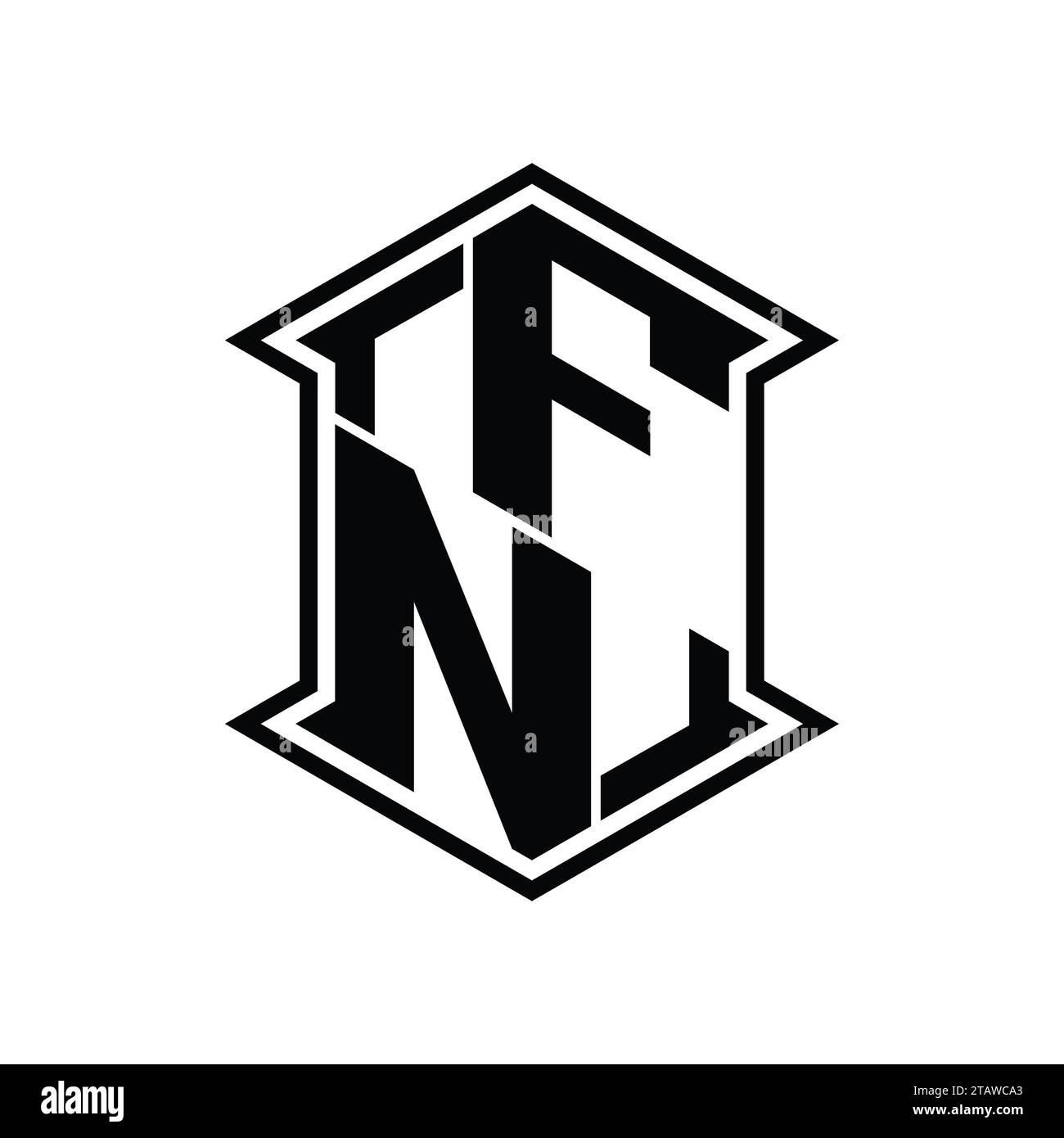 FN Letter Logo monogram hexagon shield shape up and down with sharp ...