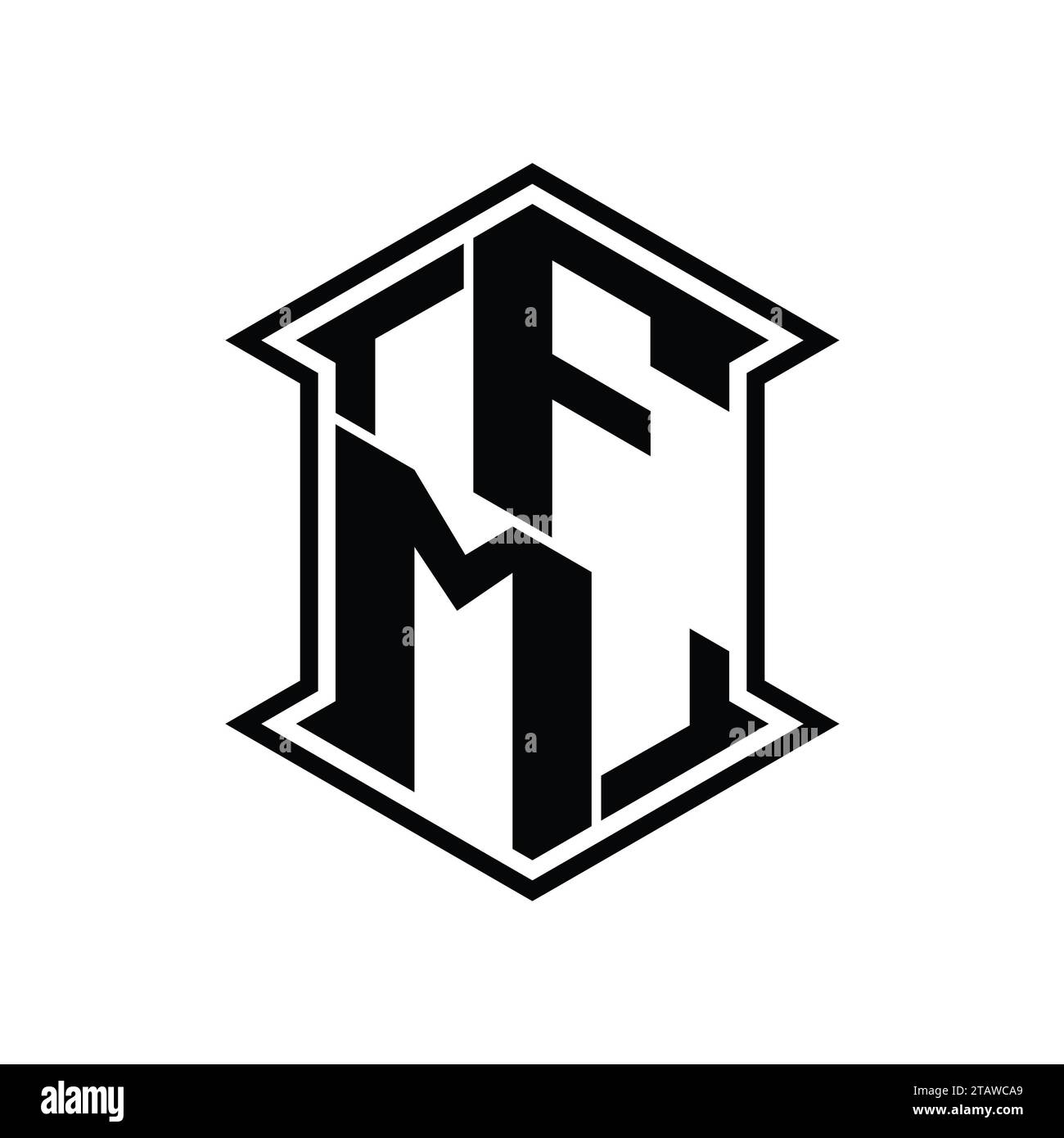FM Letter Logo monogram hexagon shield shape up and down with sharp ...