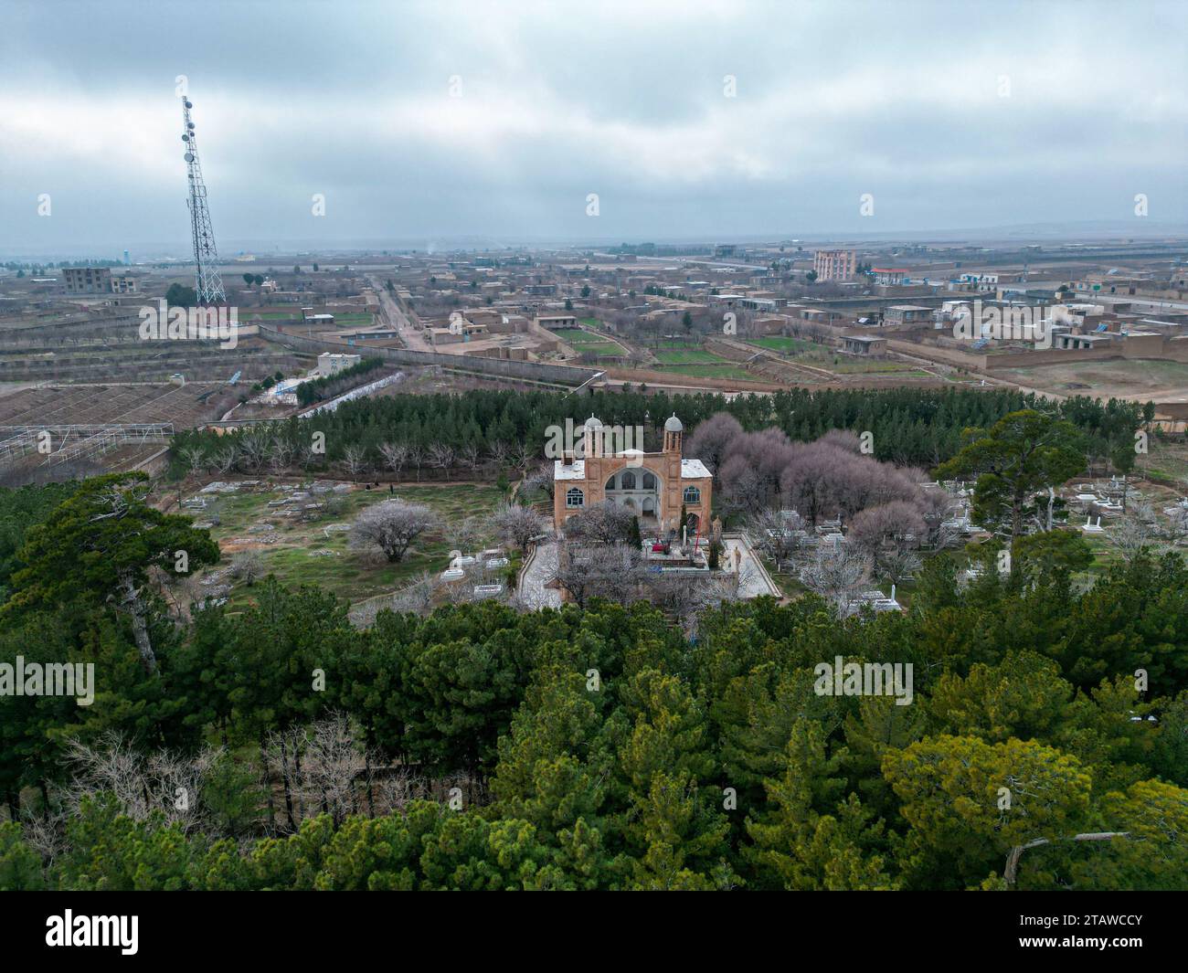 Aerial view of Herat city, Musalla Complex, Five Musallah Minarets of ...
