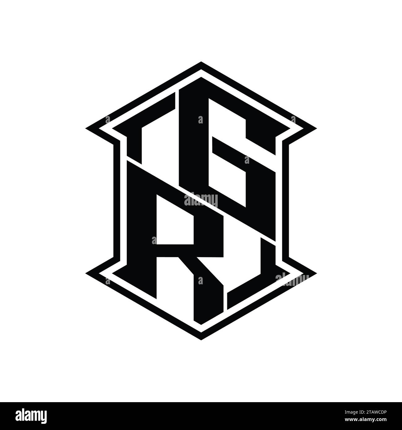 GR Letter Logo monogram hexagon shield shape up and down with sharp ...