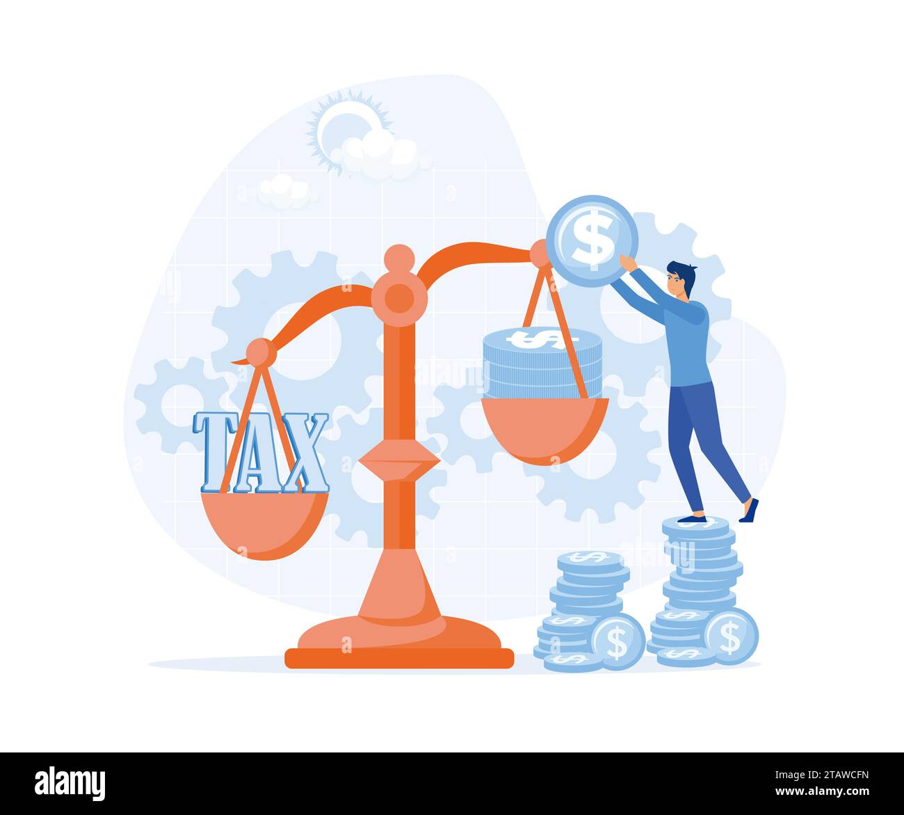 TAX burden. Business concept, Businessman use coins balancing with TAX ...