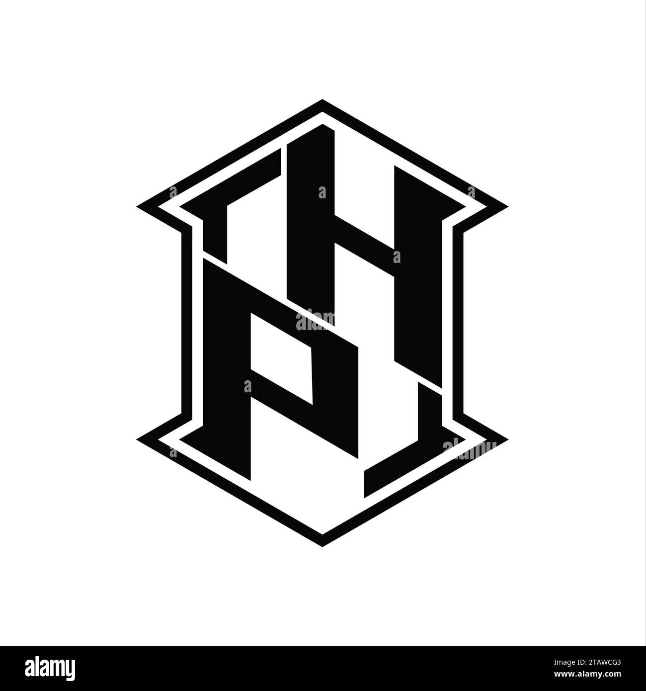 HP Letter Logo monogram hexagon shield shape up and down with sharp ...