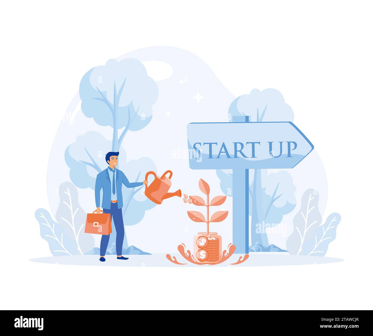 Start up green business growth concept. Human hand with can watering a ...