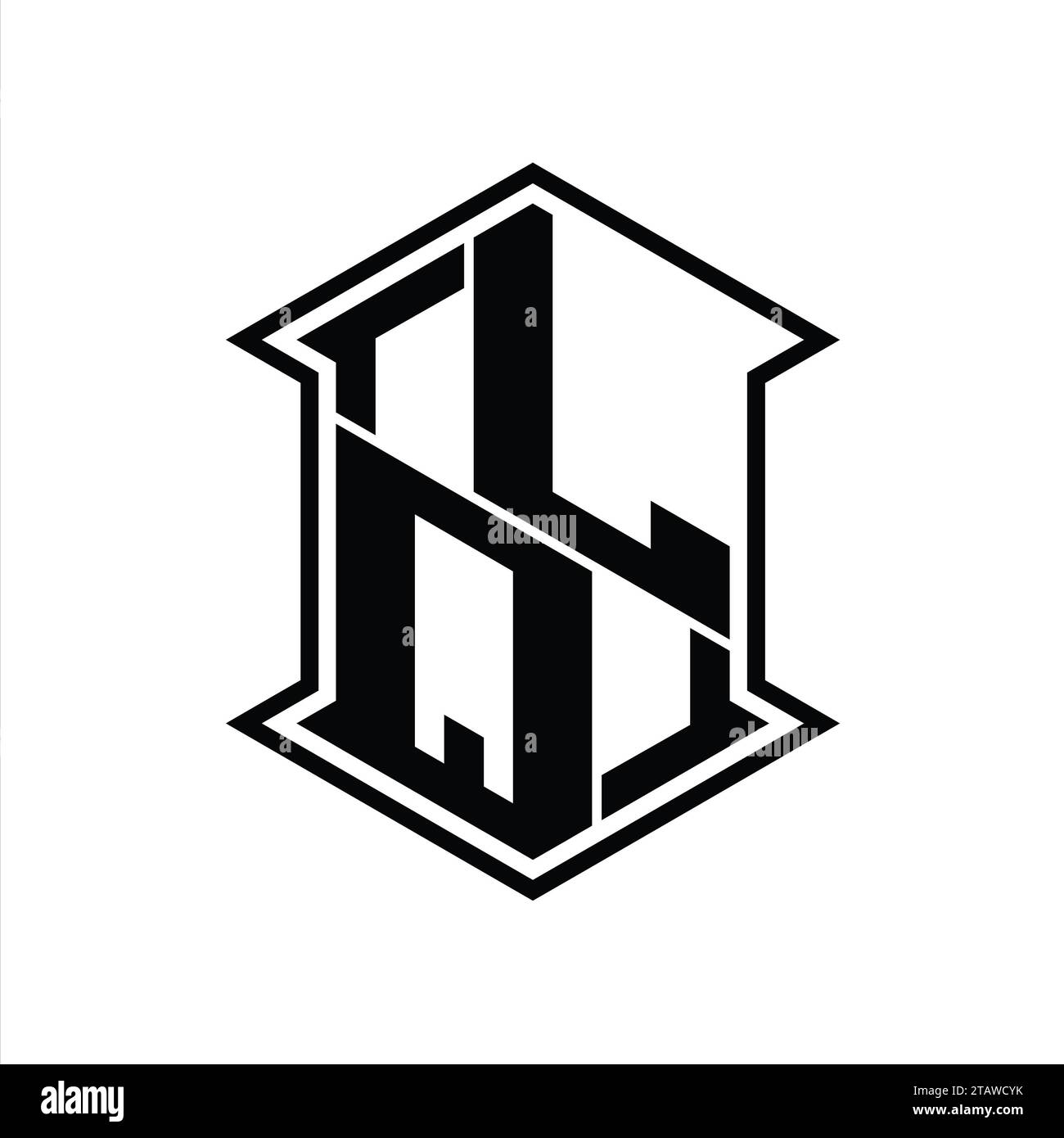 LQ Letter Logo monogram hexagon shield shape up and down with sharp corner isolated style design ...