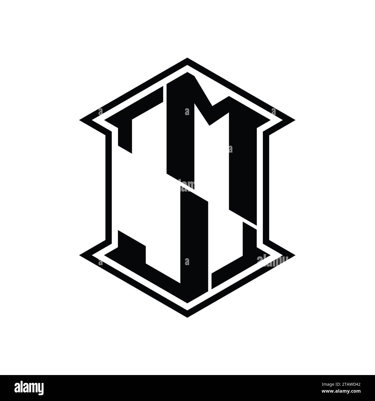 MJ Letter Logo monogram hexagon shield shape up and down with sharp ...
