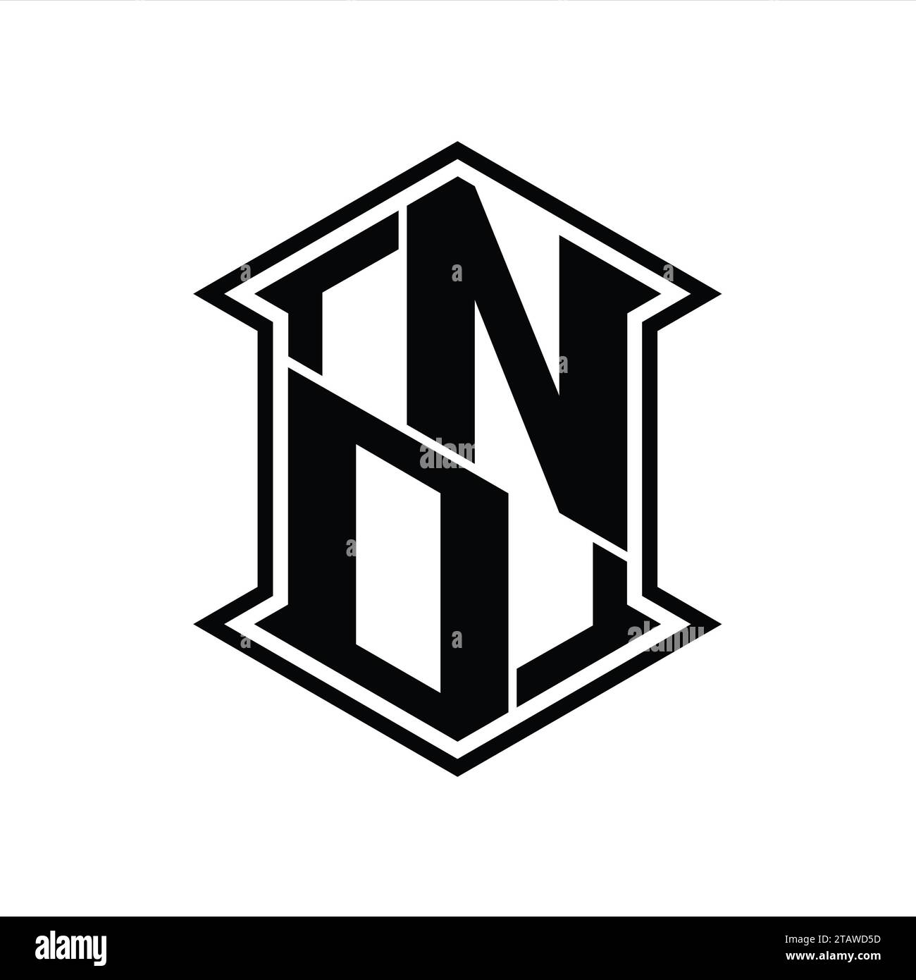 ND Letter Logo monogram hexagon shield shape up and down with sharp ...