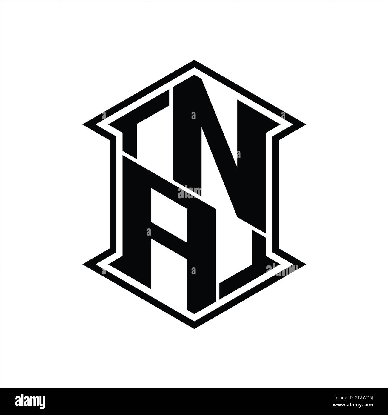 NA Letter Logo monogram hexagon shield shape up and down with sharp ...