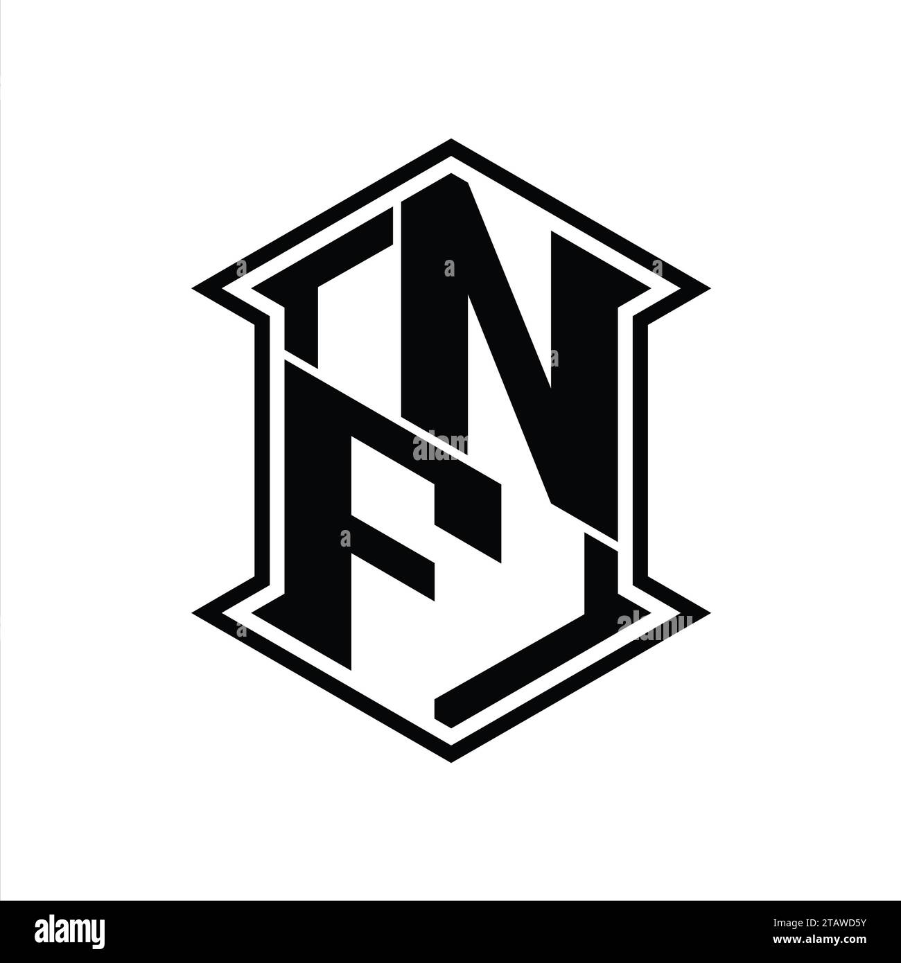 NF Letter Logo monogram hexagon shield shape up and down with sharp ...
