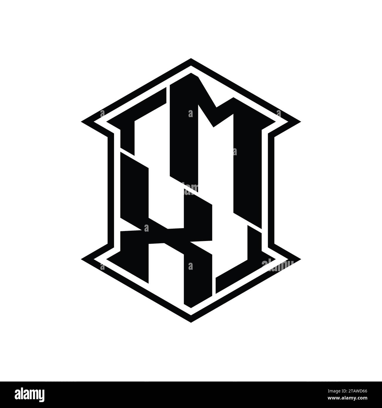 MX Letter Logo monogram hexagon shield shape up and down with sharp corner isolated style design ...