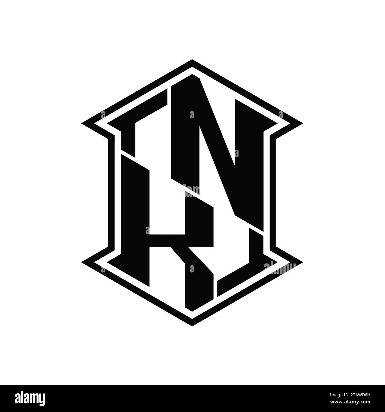 NK Letter Logo monogram hexagon shield shape up and down with sharp ...