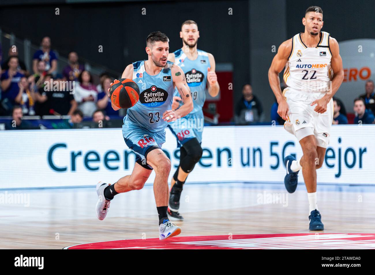 Madrid, Madrid, Spain. 3rd Dec, 2023. Erik Quintela of Rio Breogan seen in action with the ball ...