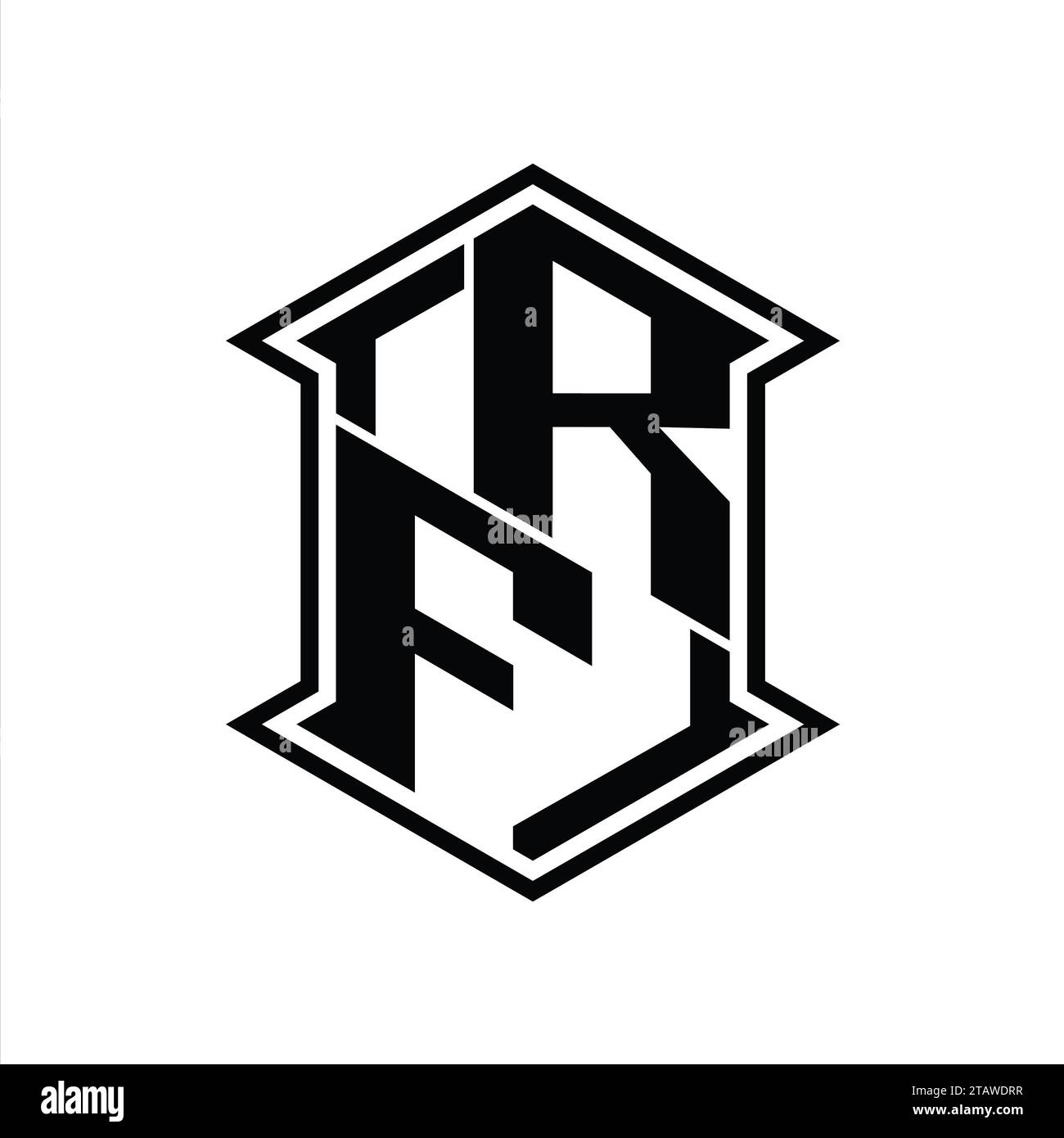 RF Letter Logo monogram hexagon shield shape up and down with sharp ...