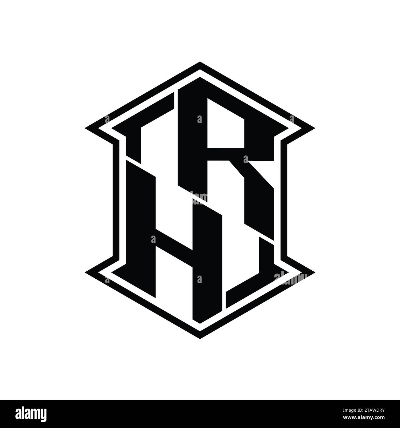 RH Letter Logo monogram hexagon shield shape up and down with sharp ...