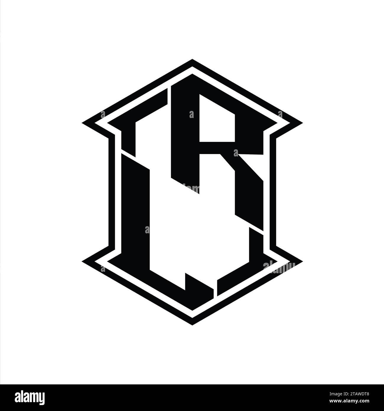 RL Letter Logo monogram hexagon shield shape up and down with sharp corner isolated style design ...