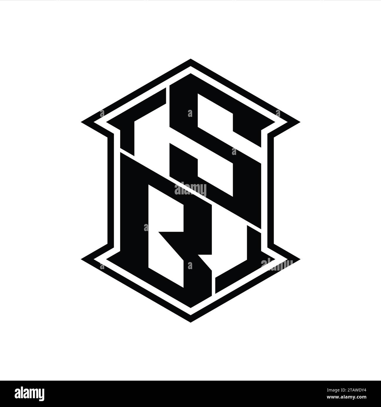 SB Letter Logo monogram hexagon shield shape up and down with sharp ...