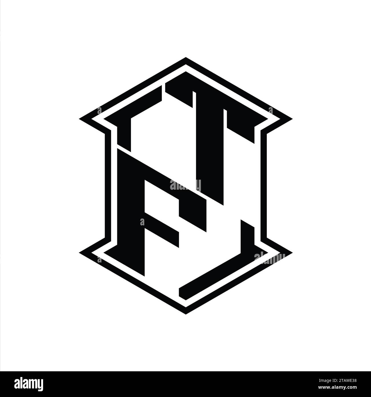 TF Letter Logo monogram hexagon shield shape up and down with sharp corner isolated style design ...